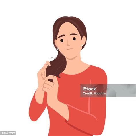 마른 곱슬곱슬한 머리카락에 스트레스를 주는 젊은 여성의 삽화 플랫 벡터 털에 대한 스톡 벡터 아트 및 기타 이미지 털 낮