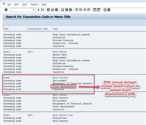 Cara Mencari Posisi TCODE Menu Text Di SAP Menu Path SINAU SAP PM MODULE