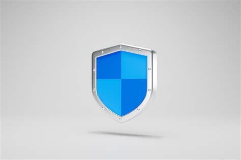 3d 렌더링 안전 개념입니다 강철 보호 가드 방패 아이콘 은색 파란색 측면 프리미엄 사진