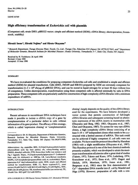 High Efficiency Transformation Of Escherichia Coli With Plasmids Pdf Transformation