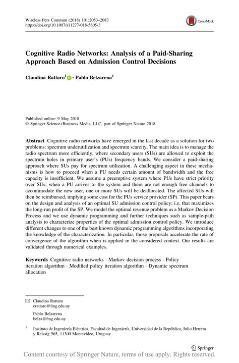 cognitive radio networks analysis of a paid sharing approach based on
