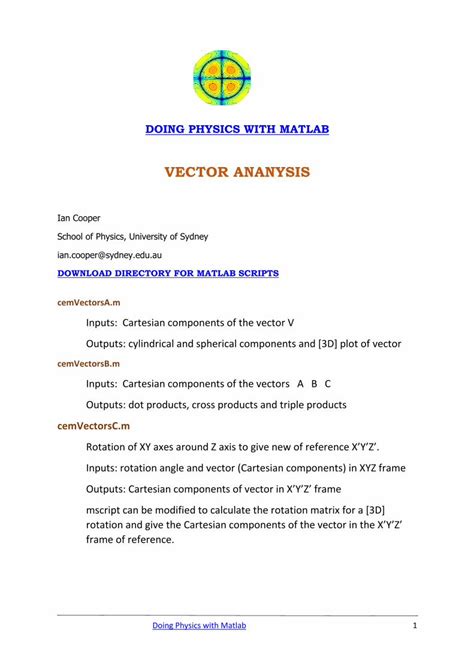 pdf doing physics with matlab university of sydney physics with