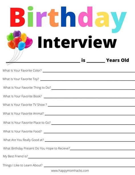 Fun Birthday Interview Questions for Kids -Free Printable | Happy Mom Hacks