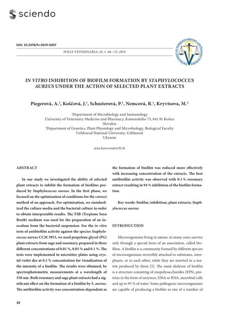 Pdf In Vitro Inhibition Of Biofilm Formation By Staphylococcus Aureus
