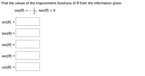 Solved Find the values of the trigonometric functions of θ Chegg
