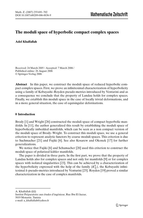 Pdf The Moduli Space Of Hyperbolic Compact Complex Spaces