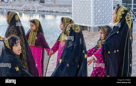 Doha Qatar December 18 2023 Qatari Girls In Their National Attire