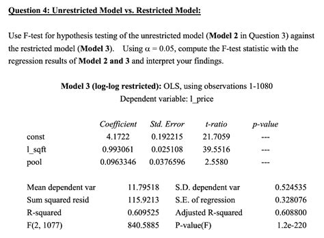 Solved Question 4 Unrestricted Model Vs Restricted Model