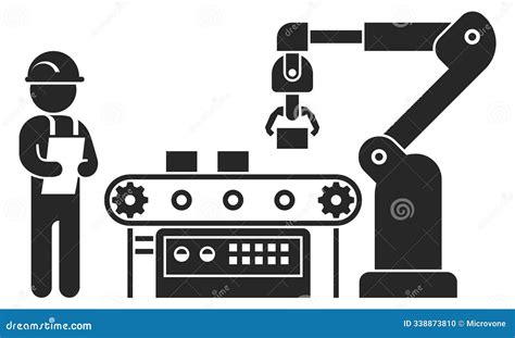 Engineer Working On Automatic Assembly Line Factory Conveyor Stock