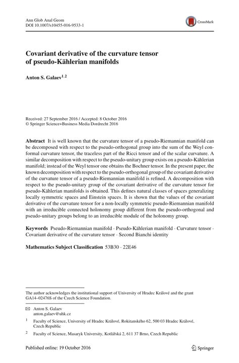 Pdf Covariant Derivative Of The Curvature Tensor Of Pseudo Kählerian Manifolds