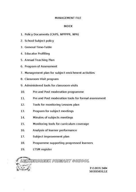 Management File File For The Master File Management File Index 1 Policy Documents Caps