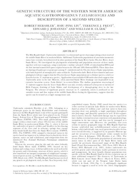 Pdf Genetic Structure Of The Western North American Aquatic Gastropod