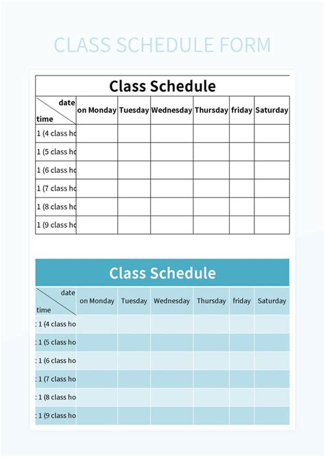 Free Class Schedule Templates For Google Sheets And Microsoft Excel Slidesdocs