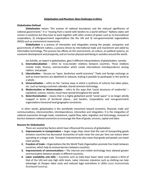 Globalization And Pluralism ” It Is “moving From A World With Borders To A World Without