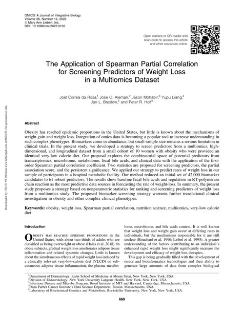 Pdf The Application Of Spearman Partial Correlation For Screening Predictors Of Weight Loss In