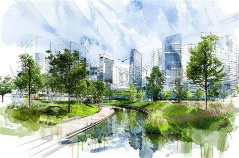 A Concept Of Sustainable Urban Planning Featuring A Green Park Zone