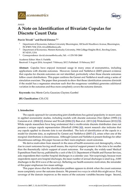 Econometrics Paper Econometrics Article A Note On Identification Of