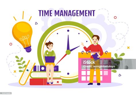 시간 관리 벡터 그림 시계 제어 및 작업 계획 교육 활동 계획 평면 만화 손으로 그린 템플릿 계획에 대한 스톡 벡터 아트 및