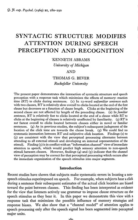 Pdf Syntactic Structure Modifies Attention During Speech Perception And Recognition