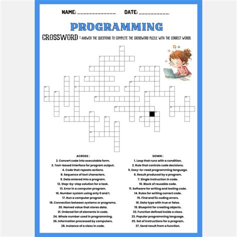Programming Crossword Puzzle Worksheet Activity By Puzzles By Ado