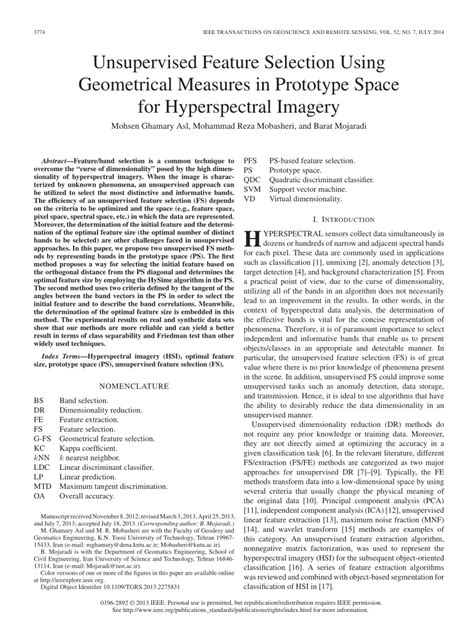 (PDF) Unsupervised Feature Selection Using Geometrical Measures in ...
