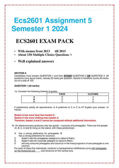Ecs2601 Assignment 5 Semester 1 2024 Exams Microeconomics Docsity