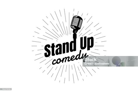 코미디 나이트 라이브 쇼 표지판을 일어 서 십시오 비문 및 발산 선형 광선 레트로 마이크 포도 수확 벡터 일러스트 코미디언에 대한 스톡 벡터 아트 및 기타 이미지 Istock