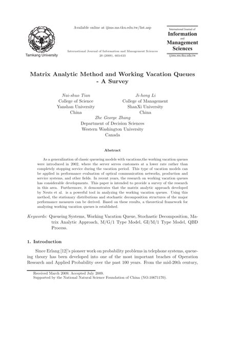 pdf matrix analytic method and working vacation queues a survey