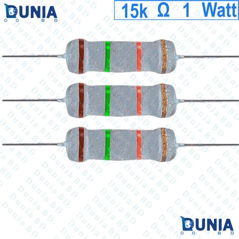 15k Ohm 1 Watt One Watt Resistor ±5 15kΩ 15 Kohms 15000 Ohms Metal Oxid Film Resistance Dunia