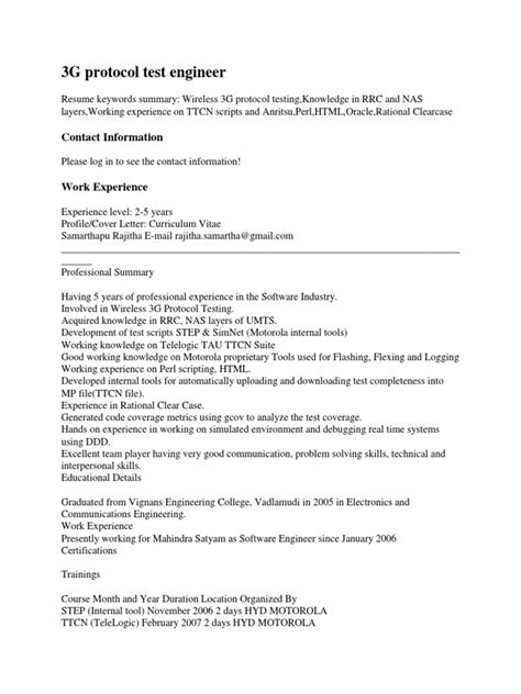 3g Protocol Test Engineer Resume Pdf Scripting Language Perl