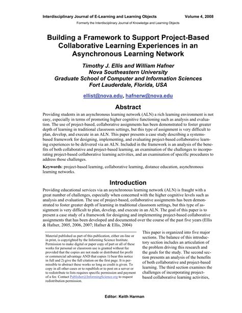 Pdf Building A Framework To Support Project Based Collaborative Learning Experiences In An