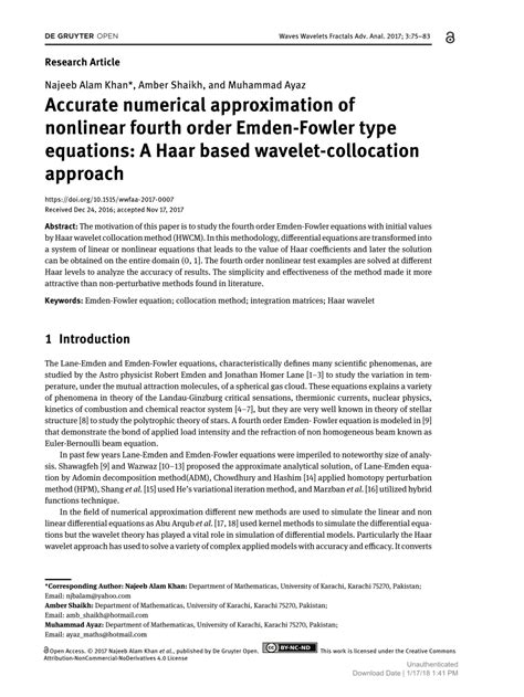 Pdf Accurate Numerical Approximation Of Nonlinear Fourth Order Emden Fowler Type Equations A
