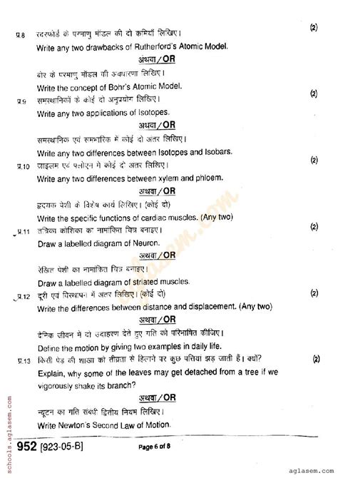 MP Board Class Science Question Paper PDF AglaSem