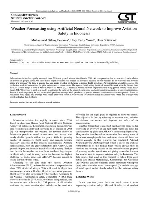 Weather Forecasting Using Artificial Neural Network To Improve Aviation