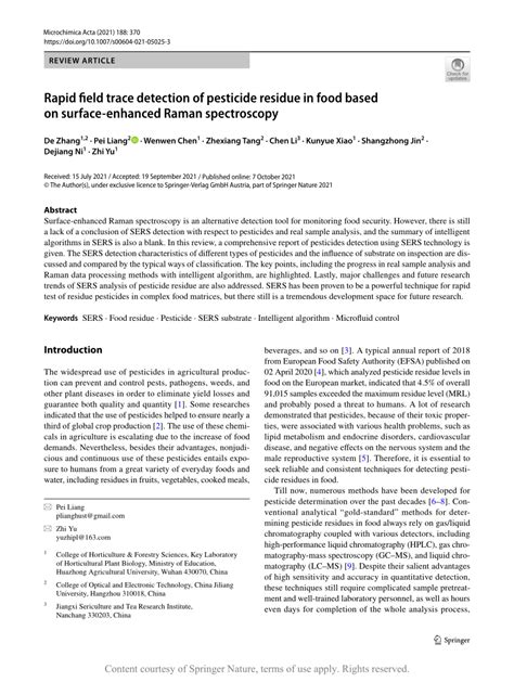 Rapid Field Trace Detection Of Pesticide Residue In Food Based On Surface Enhanced Raman