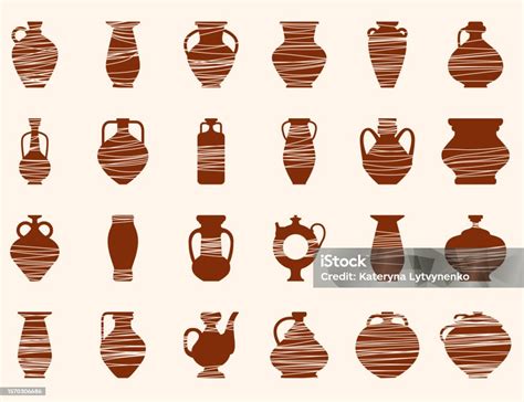 벡터 그림 세라믹 냄비 세트입니다 선형 패턴의 꽃병 디자인 요소 고대의에 대한 스톡 벡터 아트 및 기타 이미지 고대의 골동품 공예 Istock