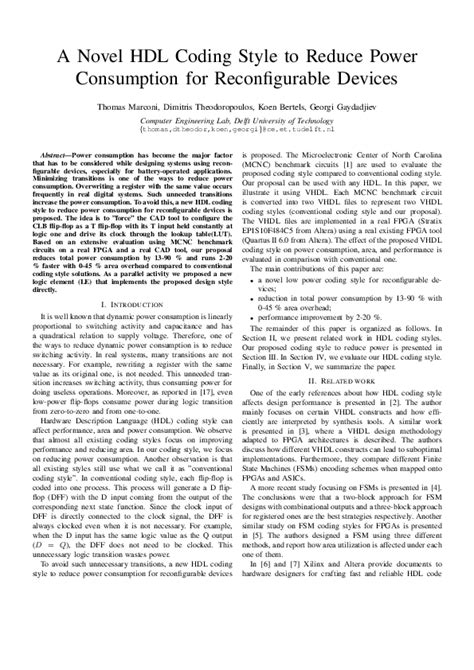 Pdf A Novel Hdl Coding Style To Reduce Power Consumption For