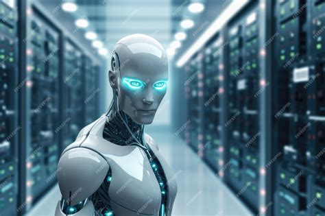 premium photo 3d rendering humanoid robot in server room with circuit