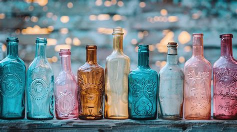 빈티지 유리 다양한 색상의 병이 일렬로 늘어서 있습니다 병 포도 수확 유리 배경 일러스트 및 사진 무료 다운로드 Pngtree