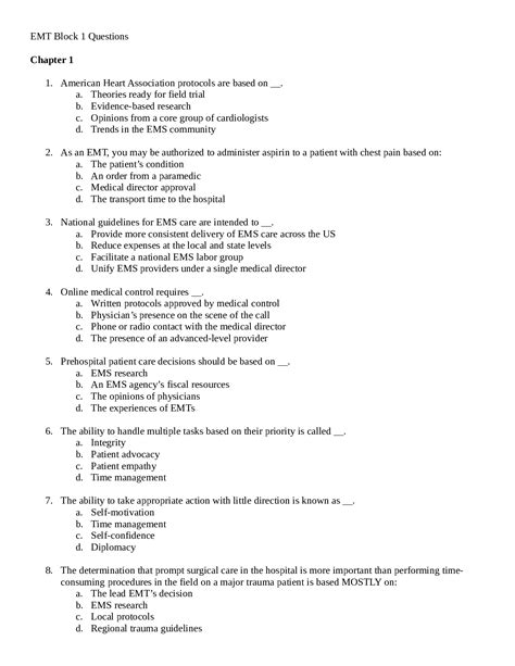Emt Block 1 Questions And Answers Orange Coast College Emt A150