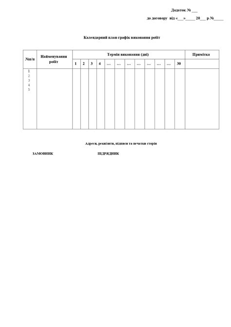 Календарний план графік виконання робіт шаблон зразок договору Україна Thedoc