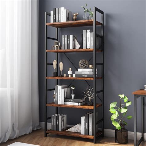 Tier Bookshelf Tall Book Shelf Vintage Industrial Bookcase With Open