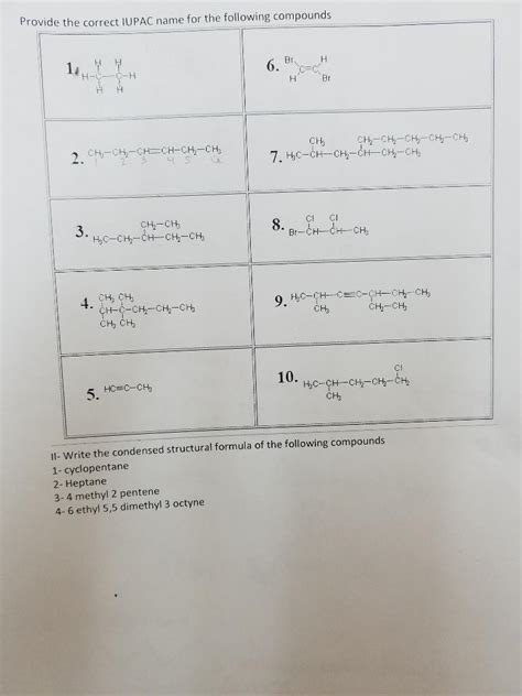 Solved Provide The Correct Iupac Name For The Following Chegg Com