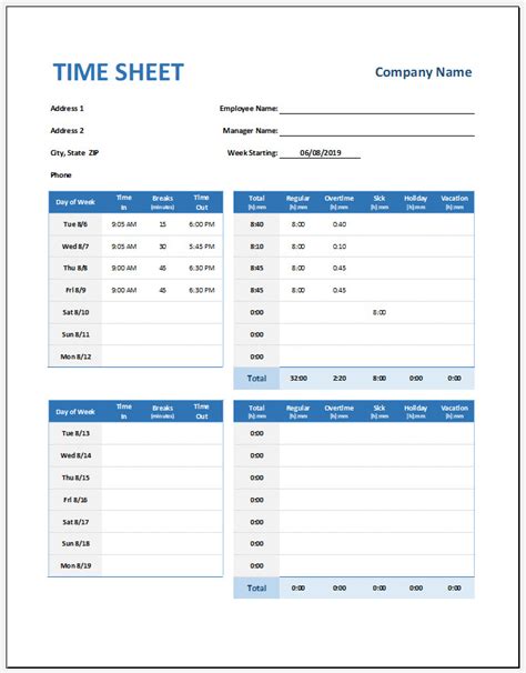 Weekly Timesheet Template Excel Templateral