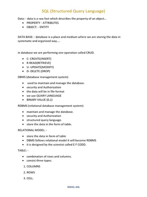 sql structured quary language nikhil jha pdf