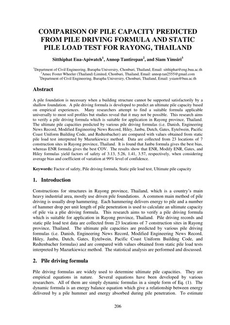 Pdf Comparison Of Pile Capacity Predicted From Pile Driving Formula