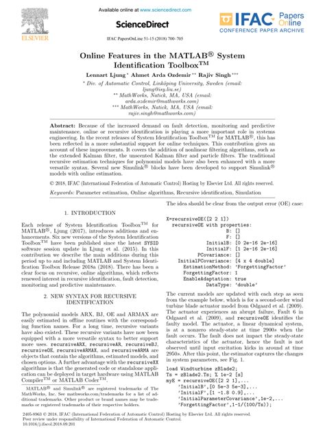 Pdf Online Features In The Matlab® System Identification Toolboxtm