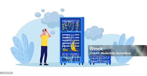 시스템 관리자 고정 Pc 서버 네트워크 연결 컴퓨터 데이터 센터를 태우는 것을 걱정하는 시스템 관리자 시스템 심각한 오류입니다