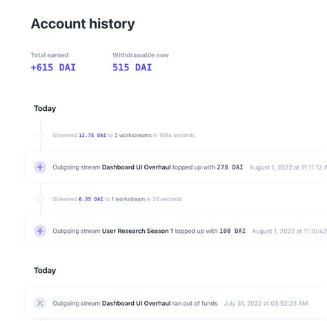 Account History Shows Two Headers Titled Today On The 1st Of Each