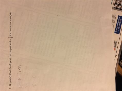 solved find the slope of the tangent at theta pi 6 for the